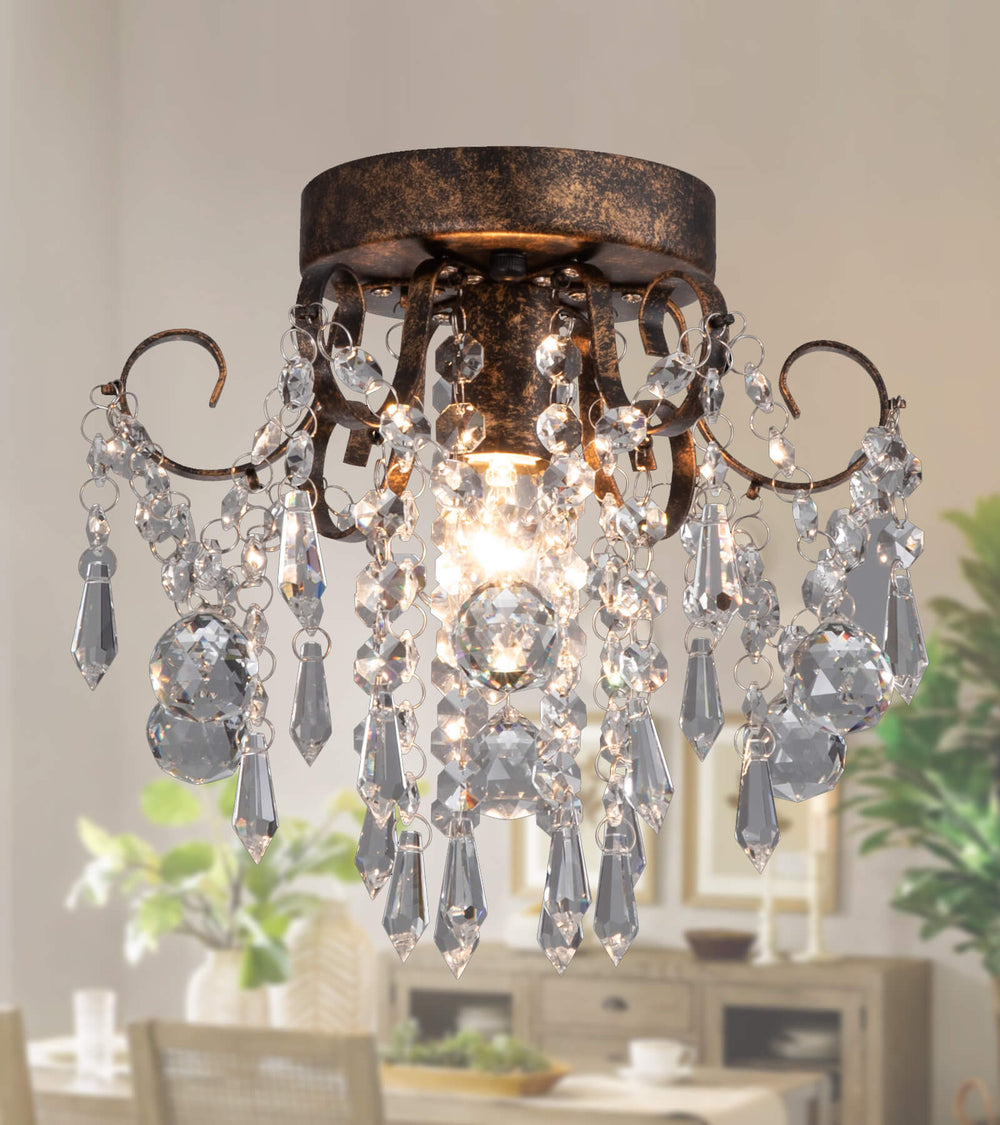 Q&S 1-Light Mini Crystal Ceiling Light Fixture
