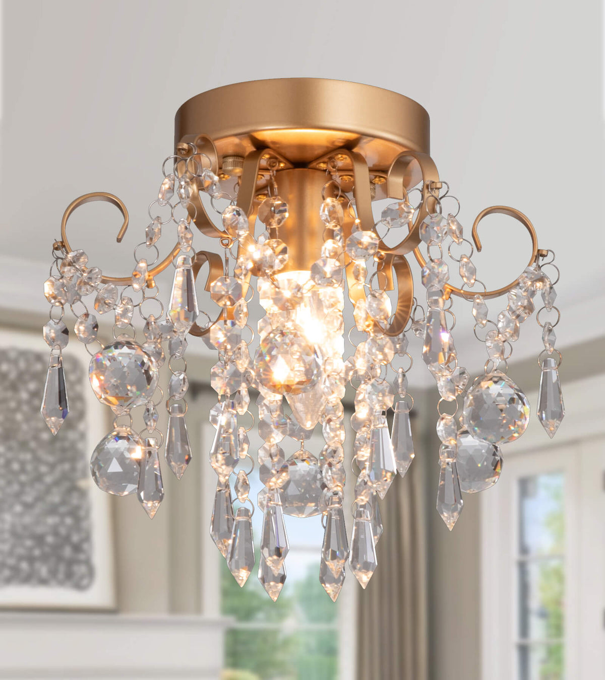Q&S 1-Light Mini Crystal Ceiling Light Fixture