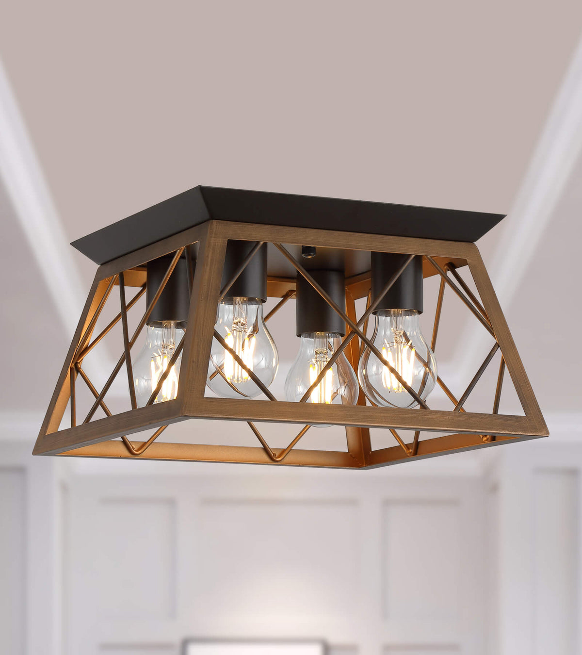 Q&S Farmhouse 4-Light Metal Square Ceiling Light