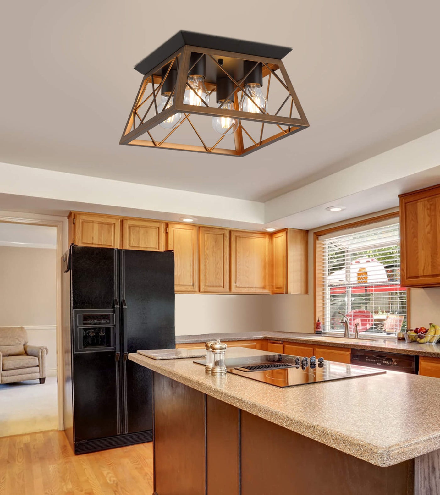 Q&S Farmhouse 4-Light Metal Square Ceiling Light