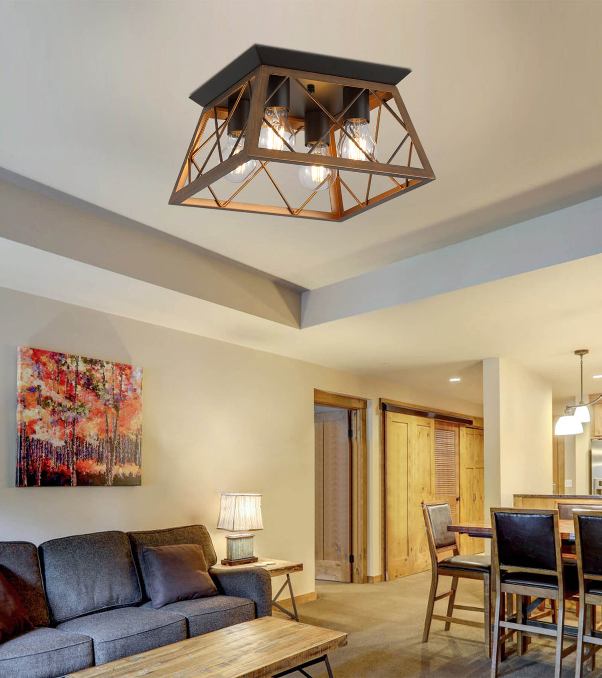 Q&S Farmhouse 4-Light Metal Square Ceiling Light