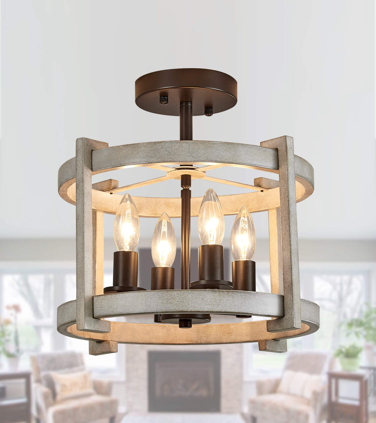 MEIXISUE Retro 4-Light Semi Flush Mount Ceiling Light Fixture