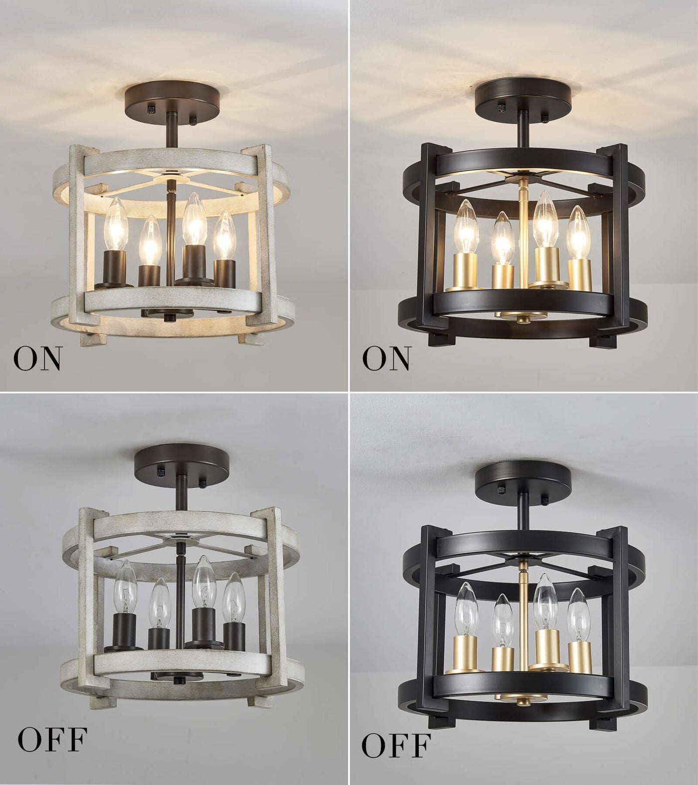 MEIXISUE Retro 4-Light Semi Flush Mount Ceiling Light Fixture