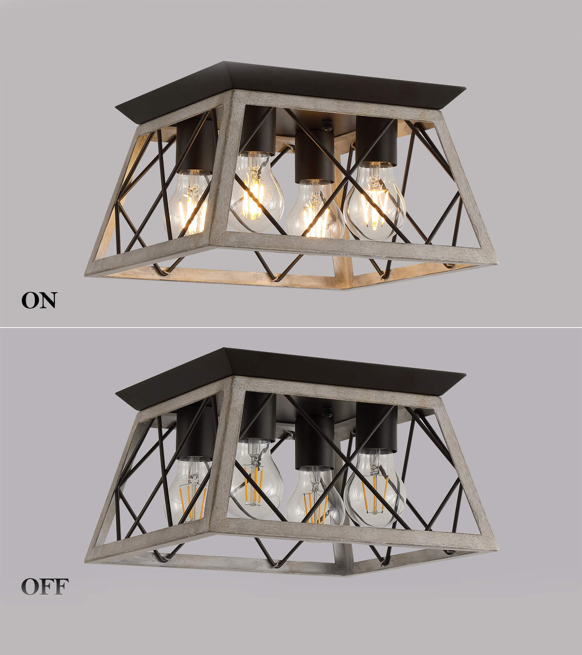 Q&S Farmhouse 4-Light Metal Square Ceiling Light