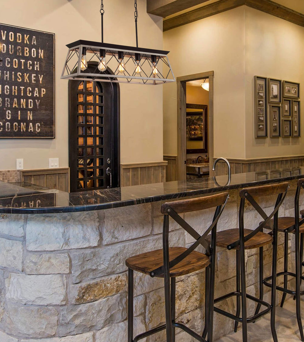 Q&S Farmhouse Rustic Metal Linear Rectangular Chandelier