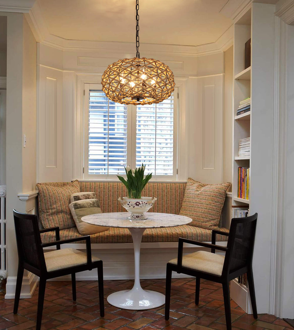 AMZASA Boho Coastal Rattan Rope 4-Light Chandelier Pendant Light