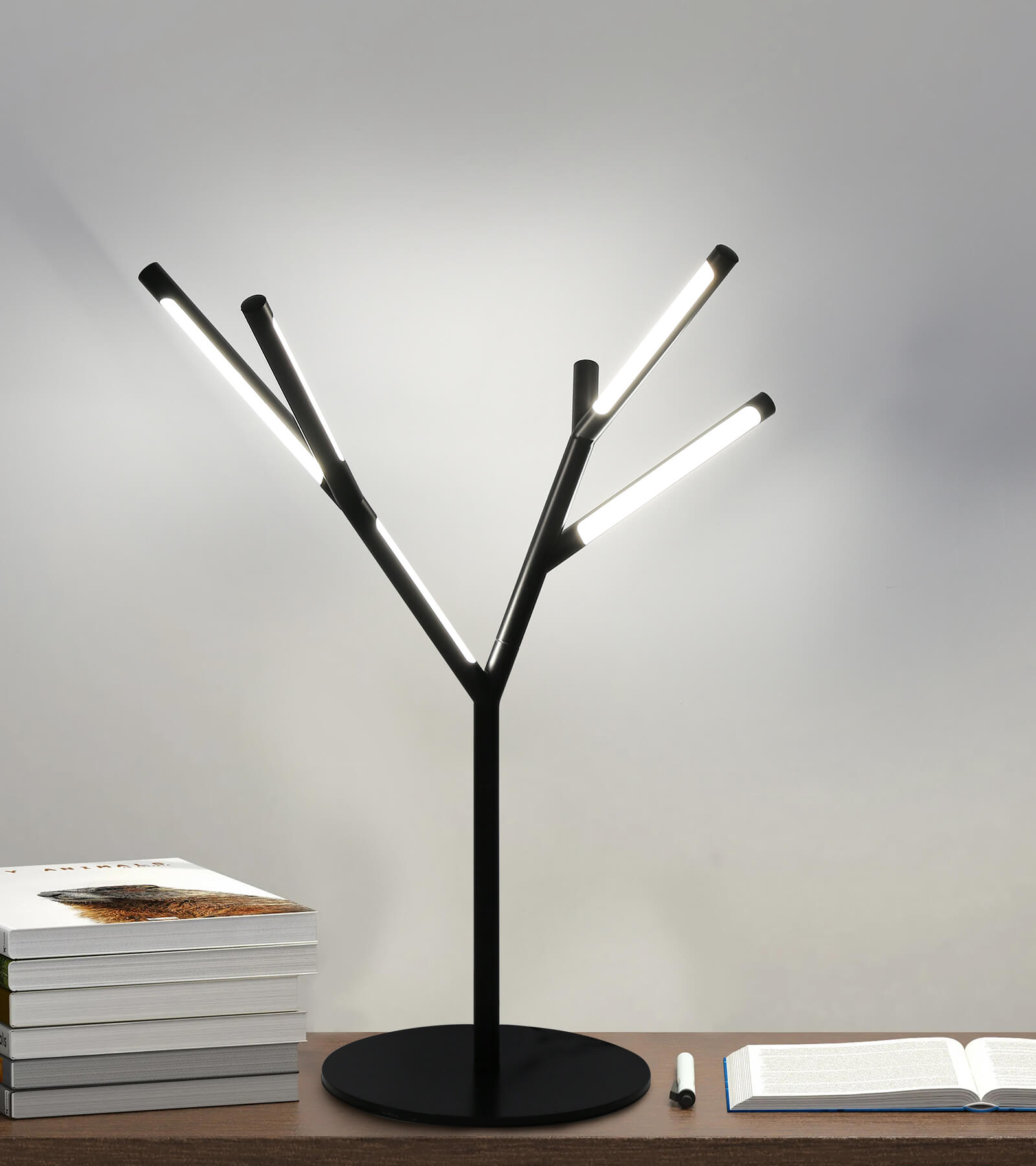 Q&S Modern Black Led Table Lamp - Tall Tree Branch 20.5''