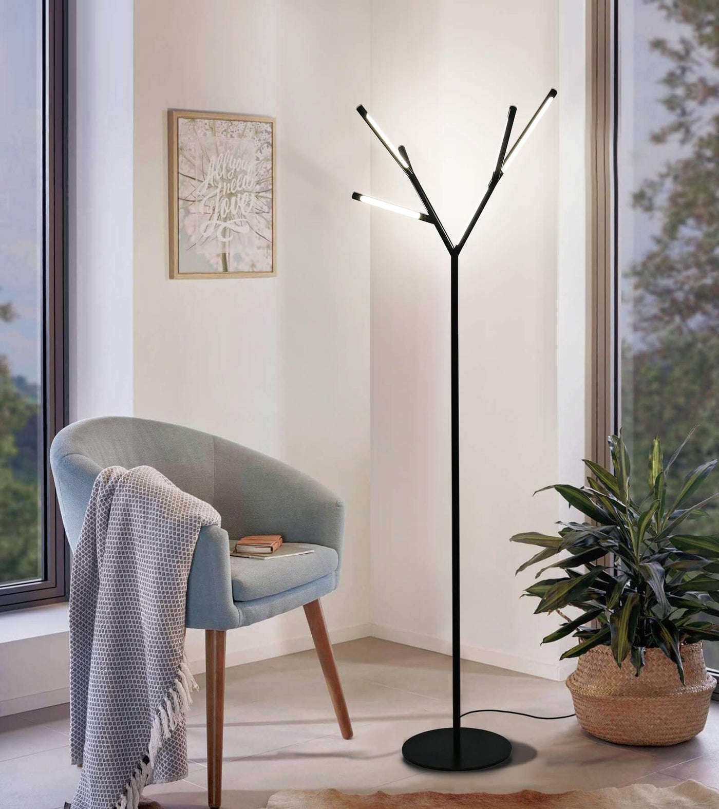Q&S Modern Black Led Floor Lamp - Tall Tree Branch 59''